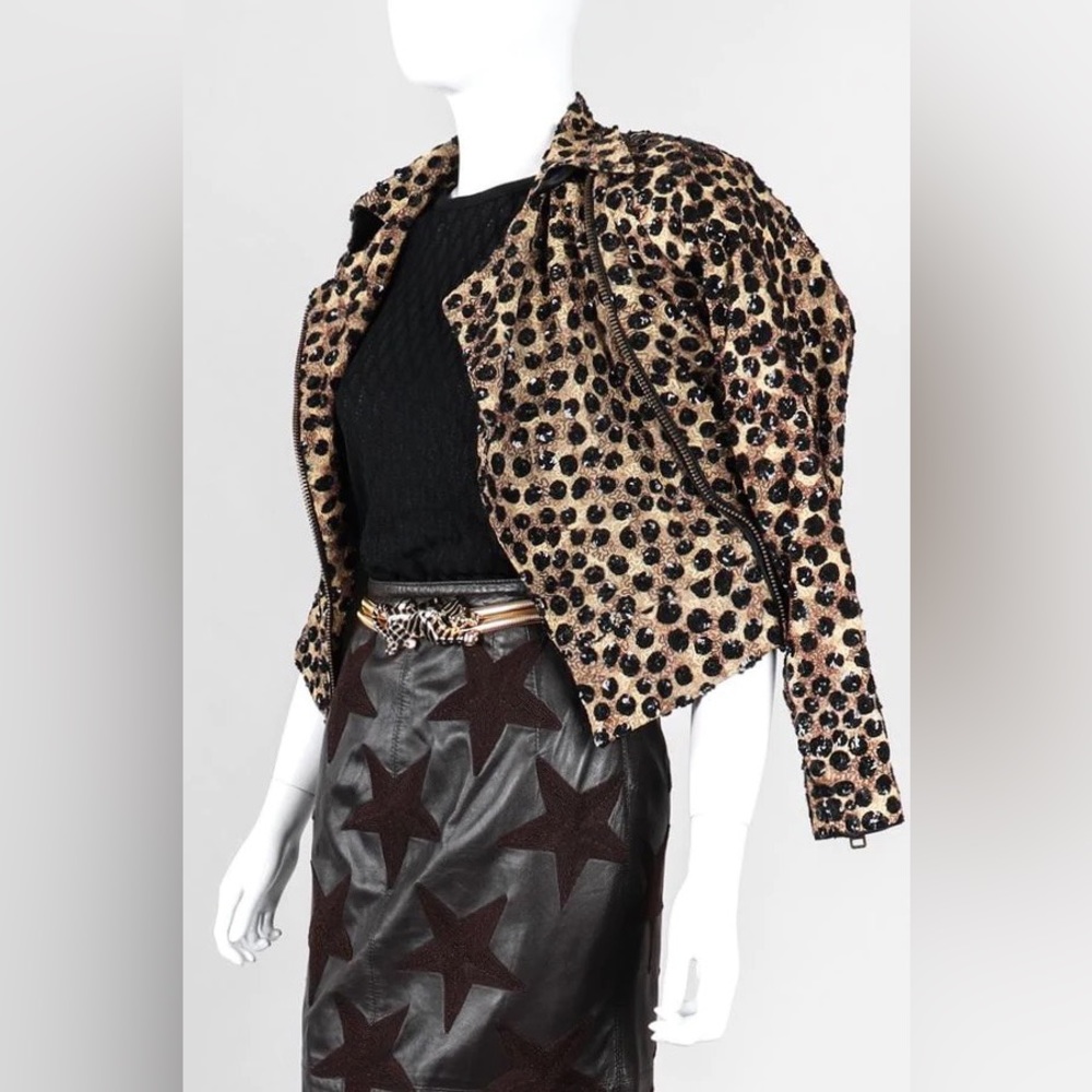 :: Rare Vintage :: Leopard Print Biker Jacket Jeanett… - Gem